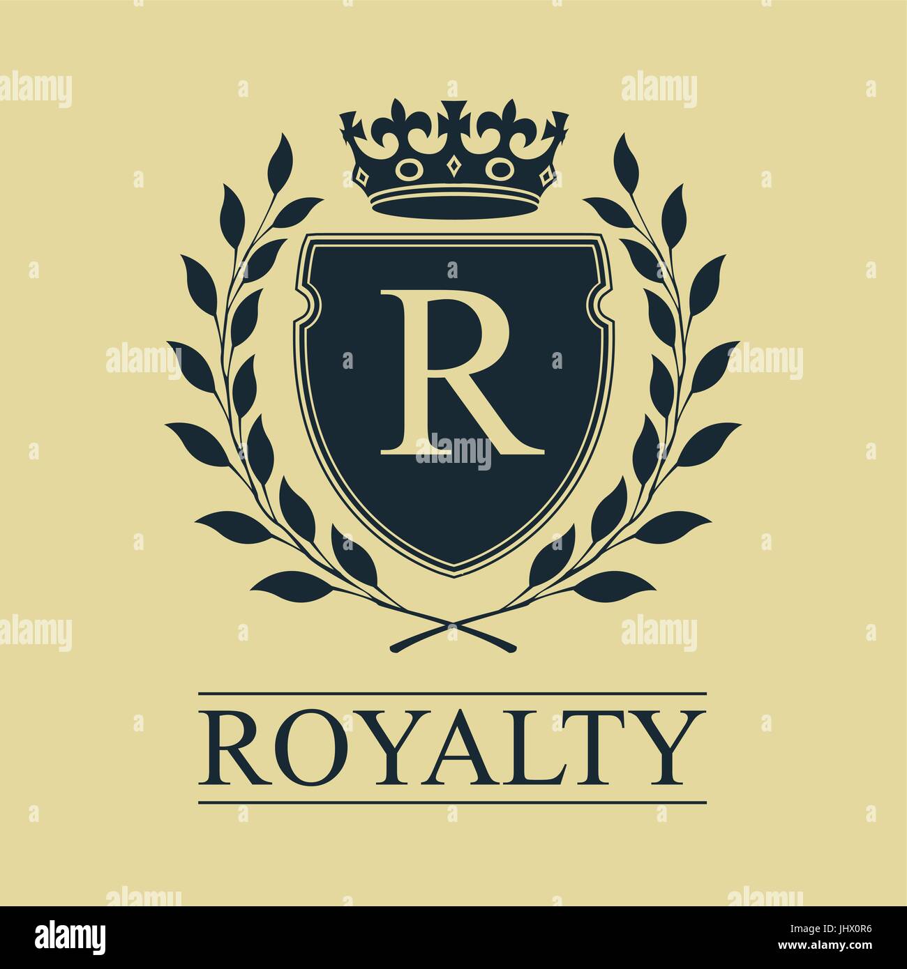 Coat of arms. Heraldic royal emblem shield with crown and laurel wreath ...