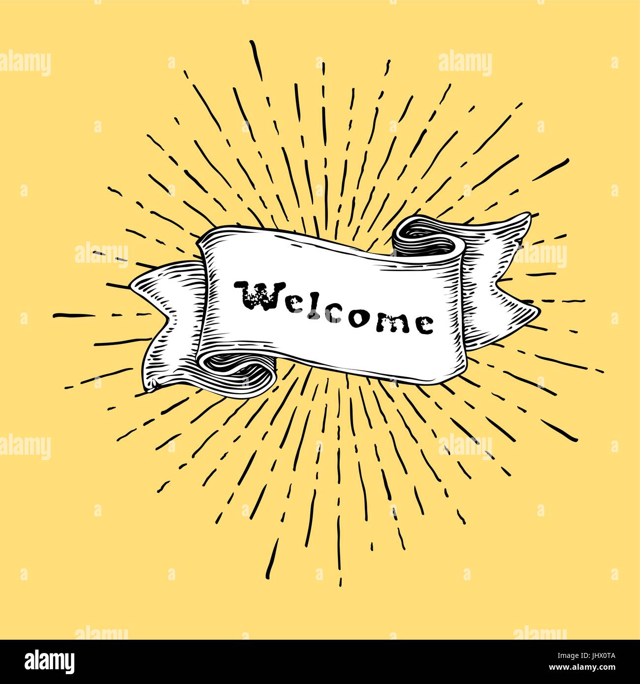 Welcome sign. Vintage sign with "welcome" word on ribbon. Retro style ...