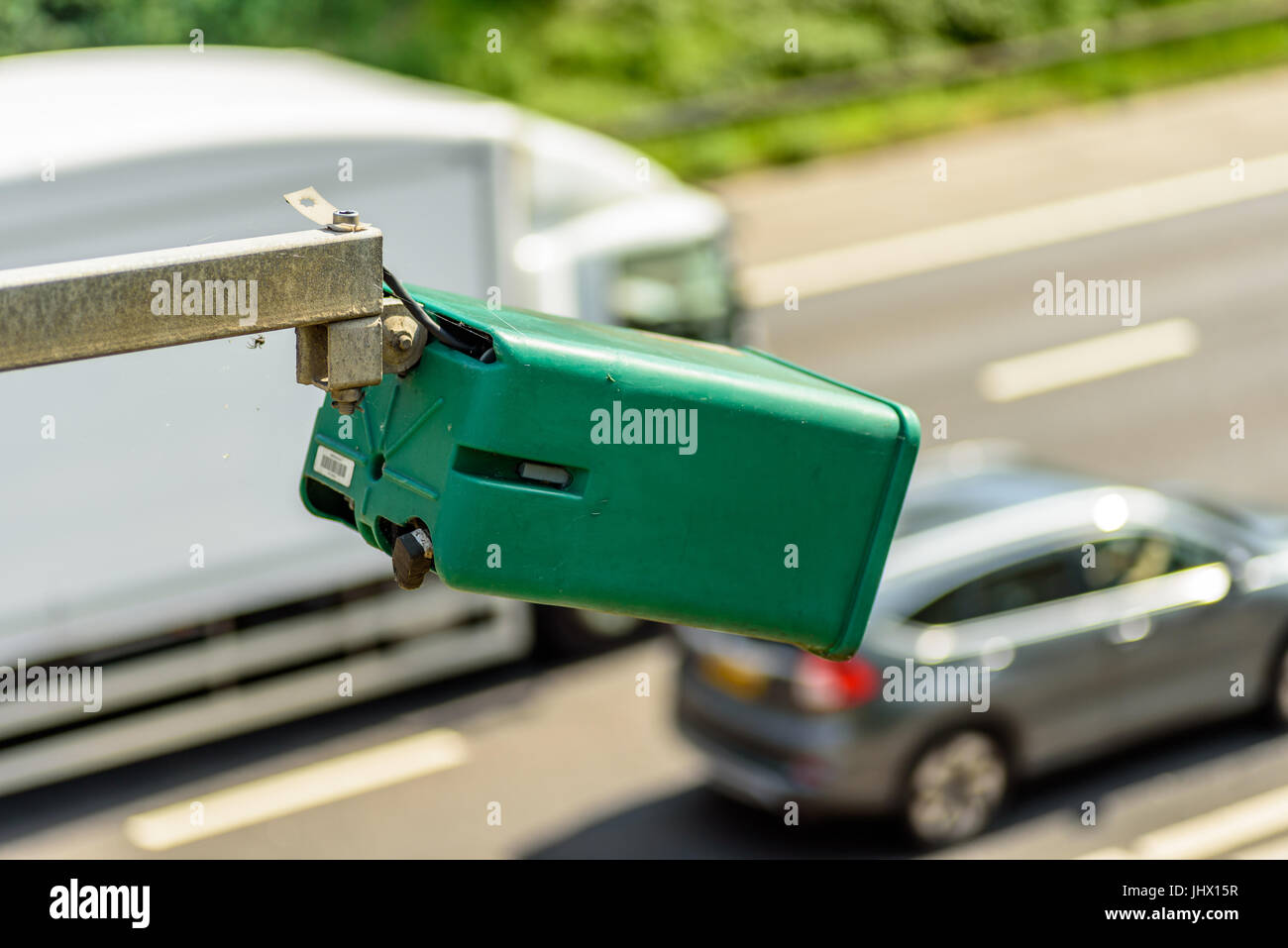 Day view of average speed traffic camera over UK Motorway Stock Photo ...