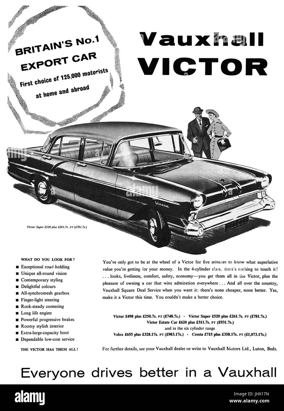 1958 British advertisement for the Vauxhall Victor motor car Stock ...