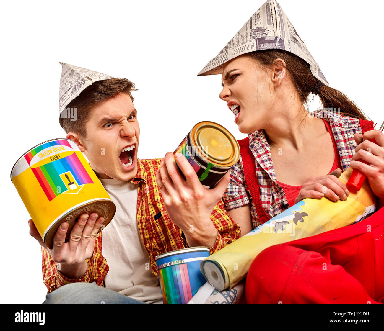 Repair family by happy couple building home . Quarrel family Stock ...