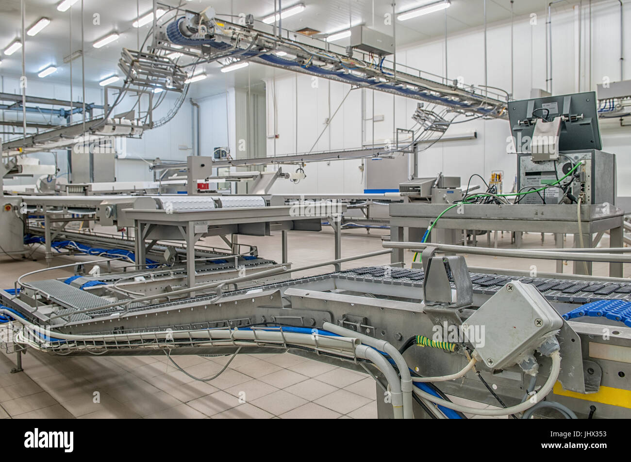 Industrial production cutting large quantities of meat Stock Photo - Alamy