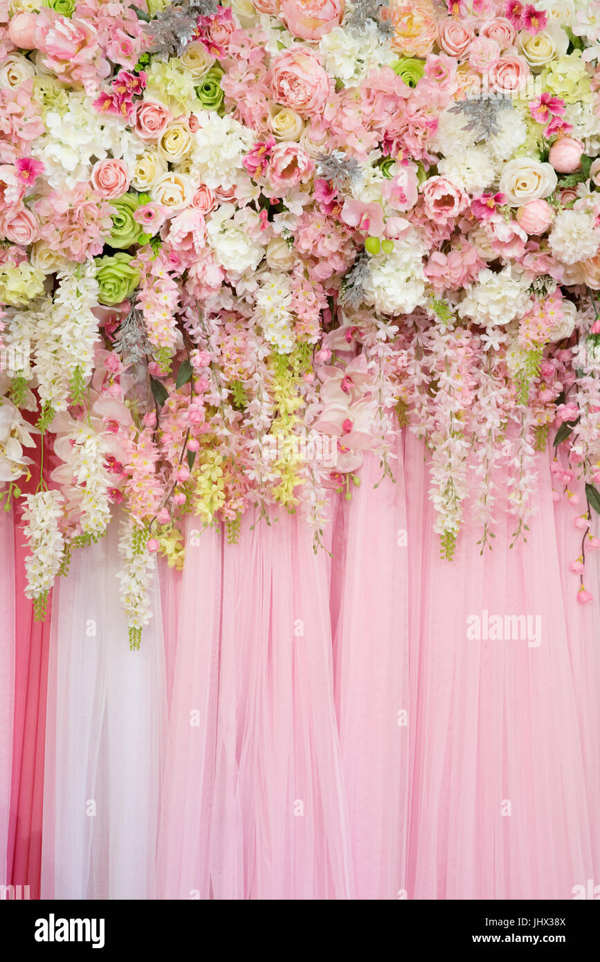 mix beautiful flowers background for wedding ceremony scene decoration ...