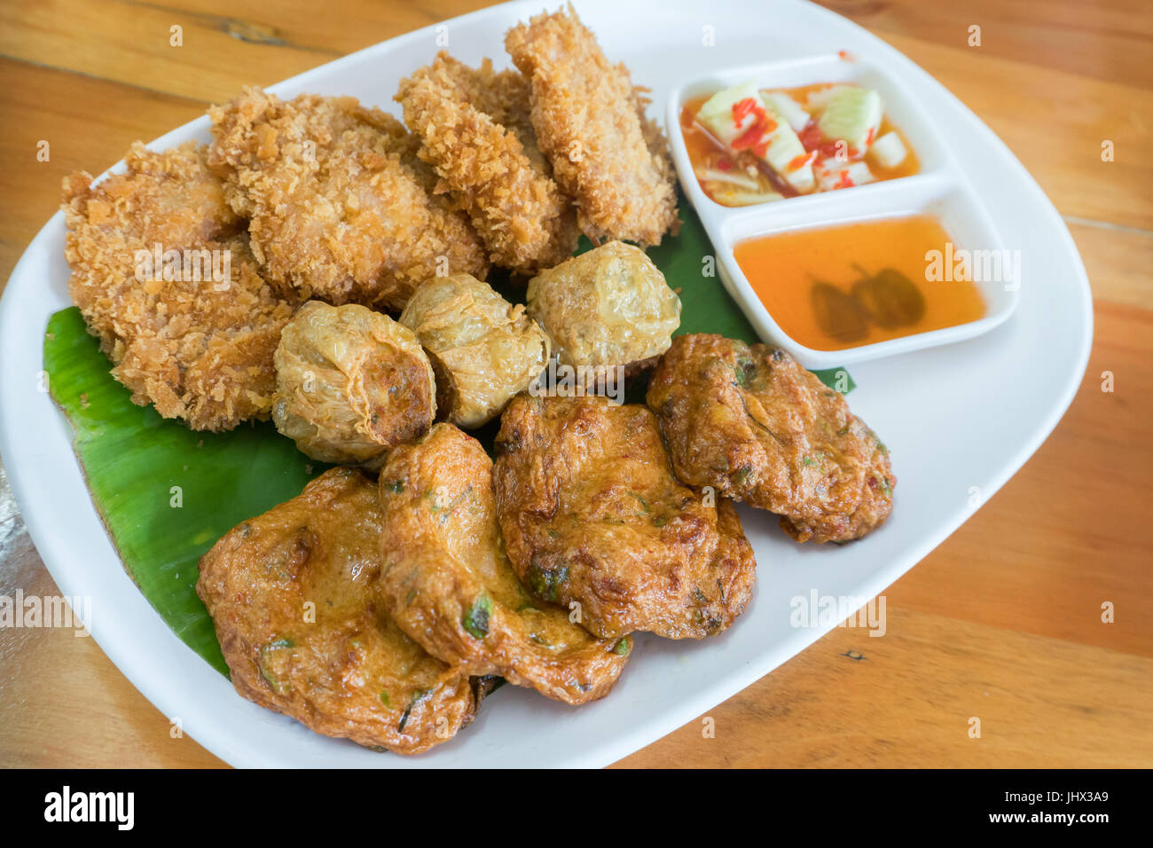 Deep Fried Chicken Roll and Fried Fish Cakes are appetizer menu Thai ...