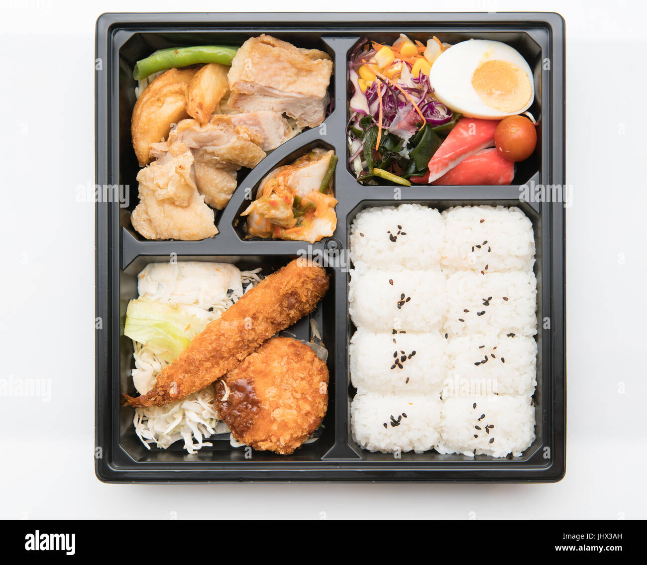 Table Top View japanese cuisine. lunch box set on white background ...