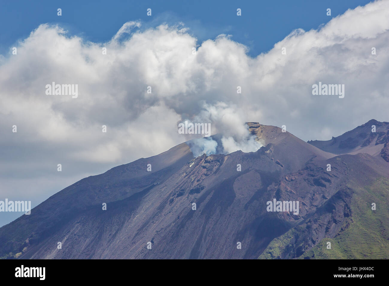 Two smoke plumes coming out of Mt. Stromboli. The volcano has erupted ...