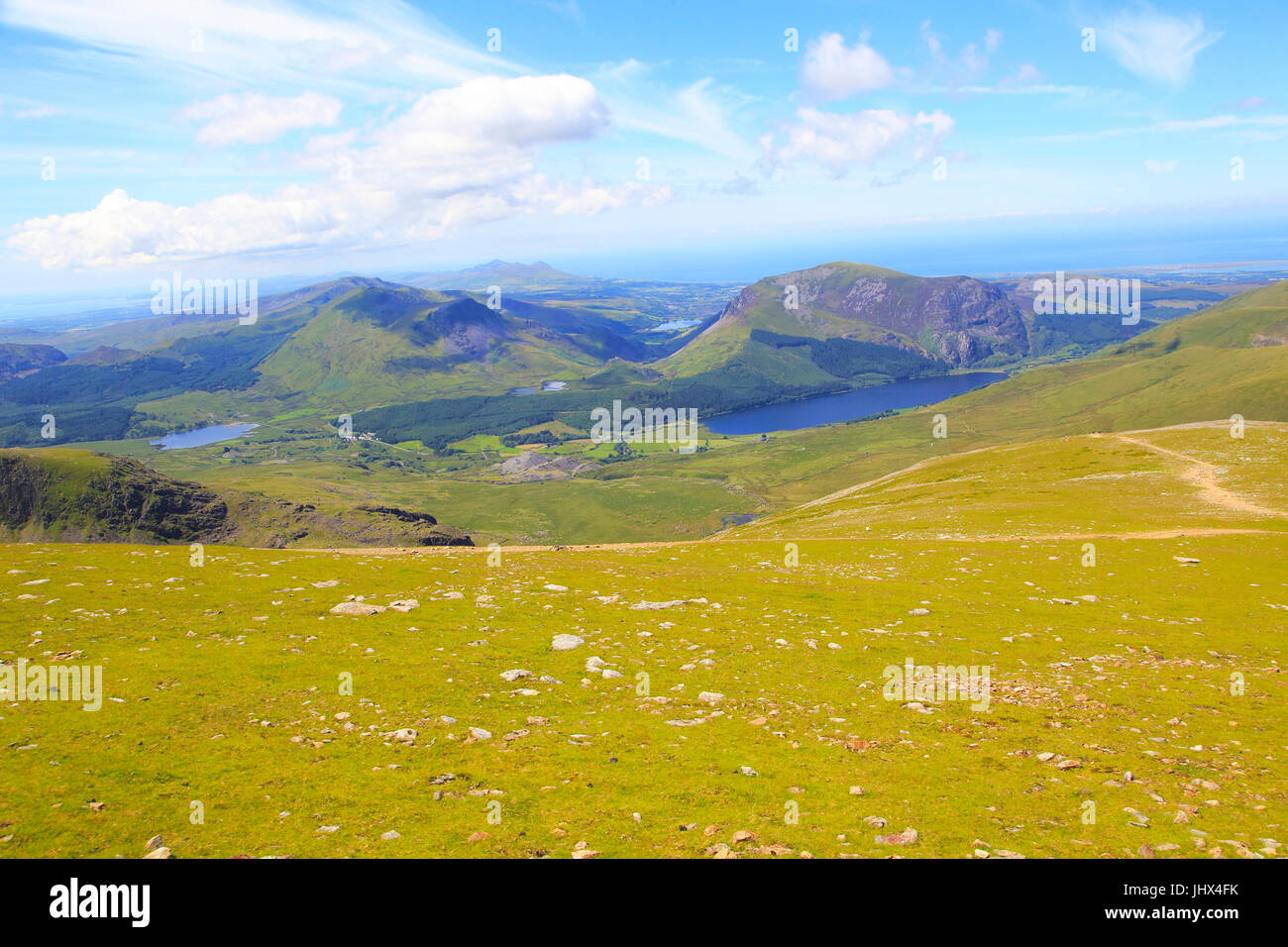 Llyn Cwellyn landscape from Mount Snowdon, Gwynedd, Snowdonia, north ...