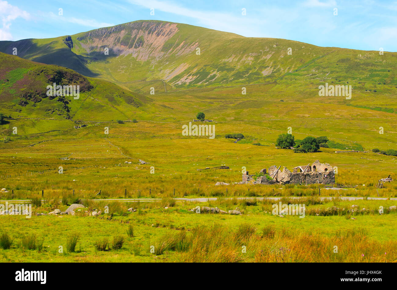 Upland landscape view to Moel Eilio mountain, Mount Snowdon, Gwynedd ...