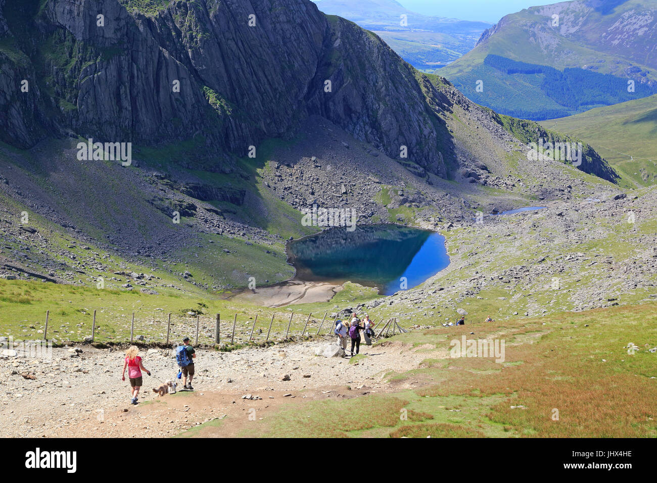 Llyn Glas corrie lake, landscape from Mount Snowdon, Gwynedd, Snowdonia ...