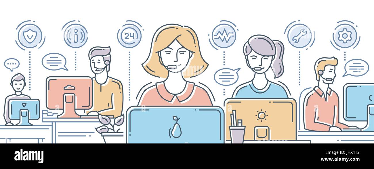 Call center support - line design header, banner for your website Stock ...