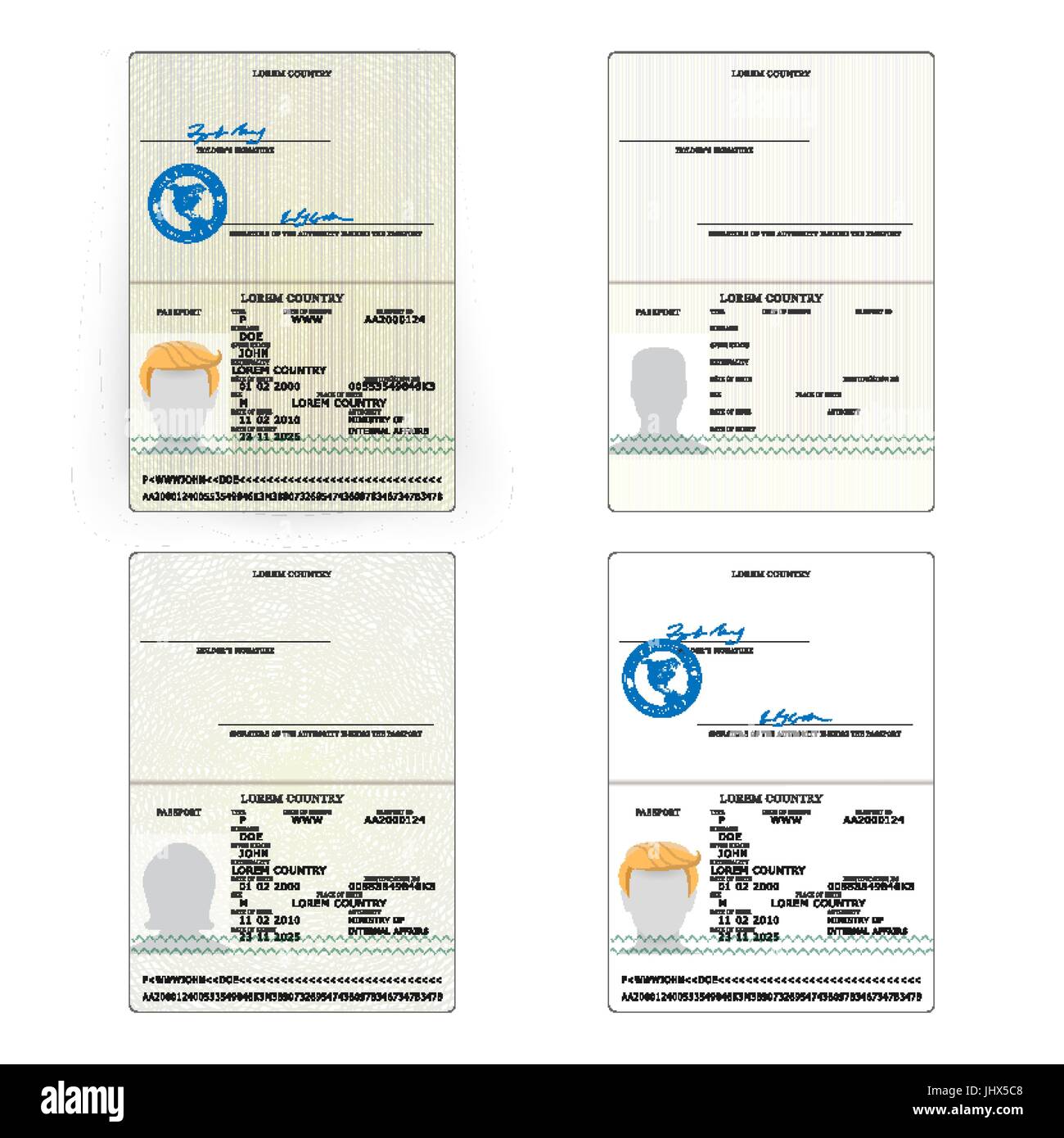 International Passport Set Vector. Sample Personal Data Page ...