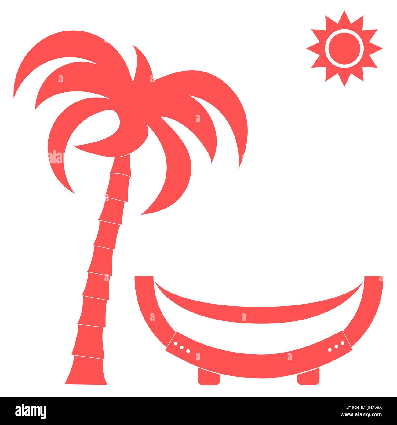 Vector Illustration Of A Hammock Under A Palm Tree And Sun On A White Background Stock Vector