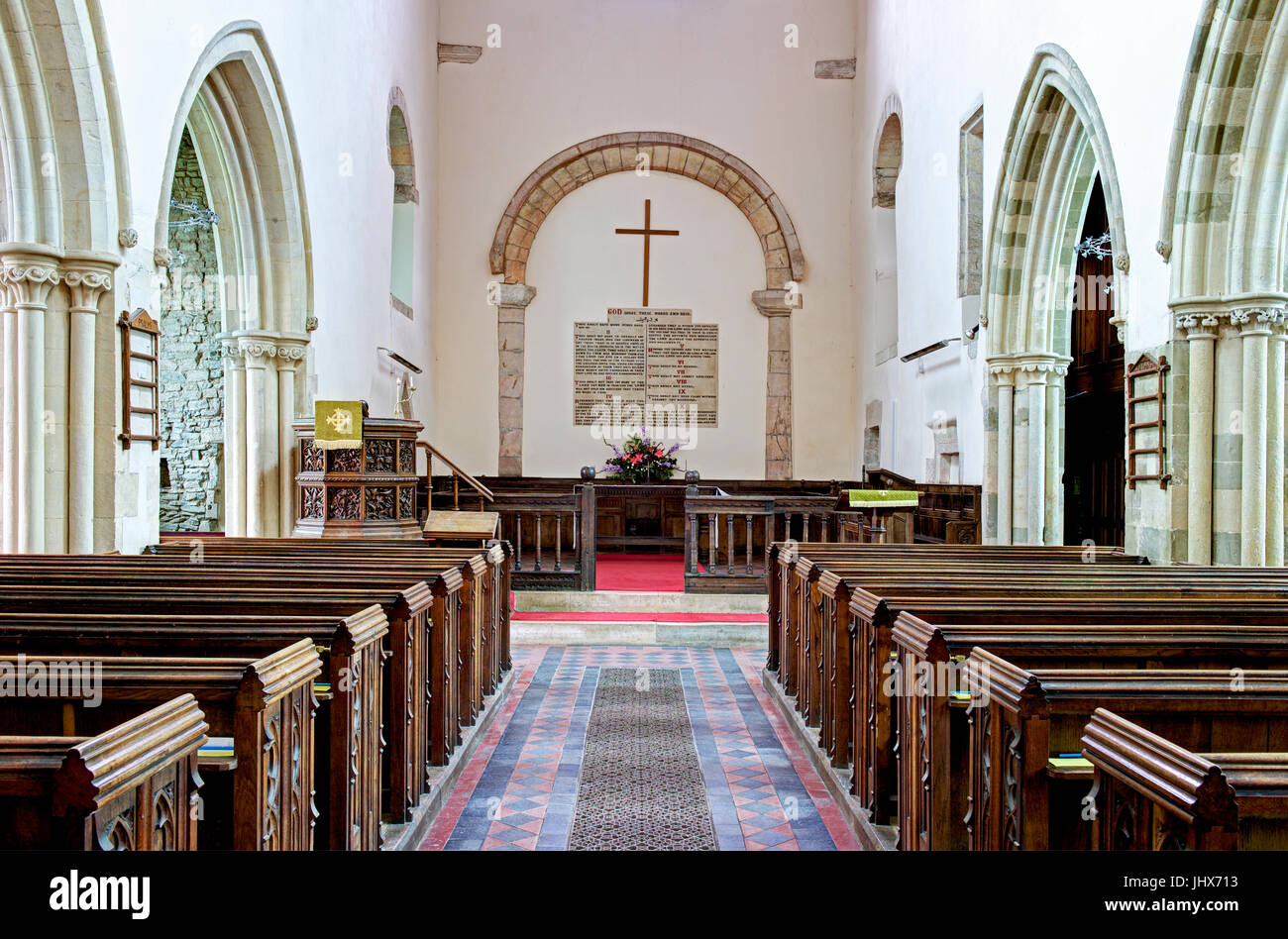 The interior of St Mary's Church, Deerhurst, Gloucester, England UK ...