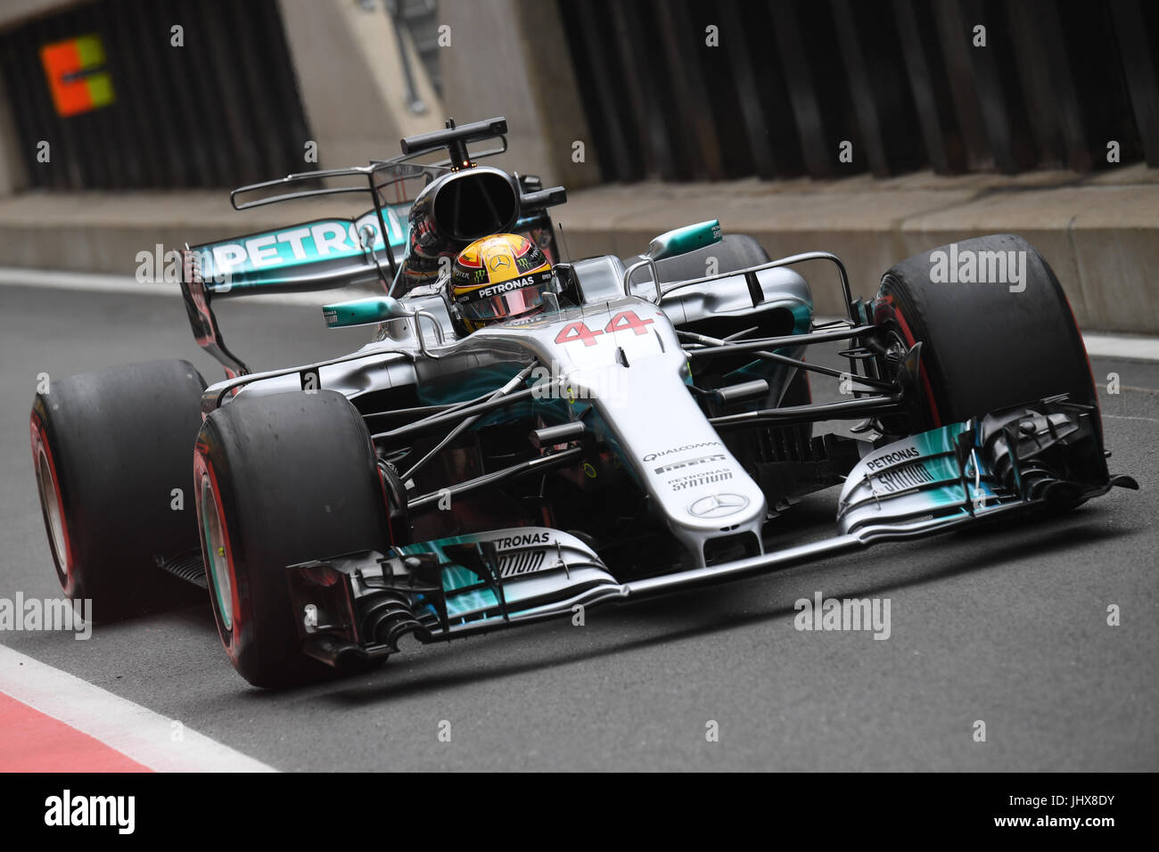 Silverstone Race Circuit, UK. Sunday 16th July 2017. Lewis Hamilton on ...