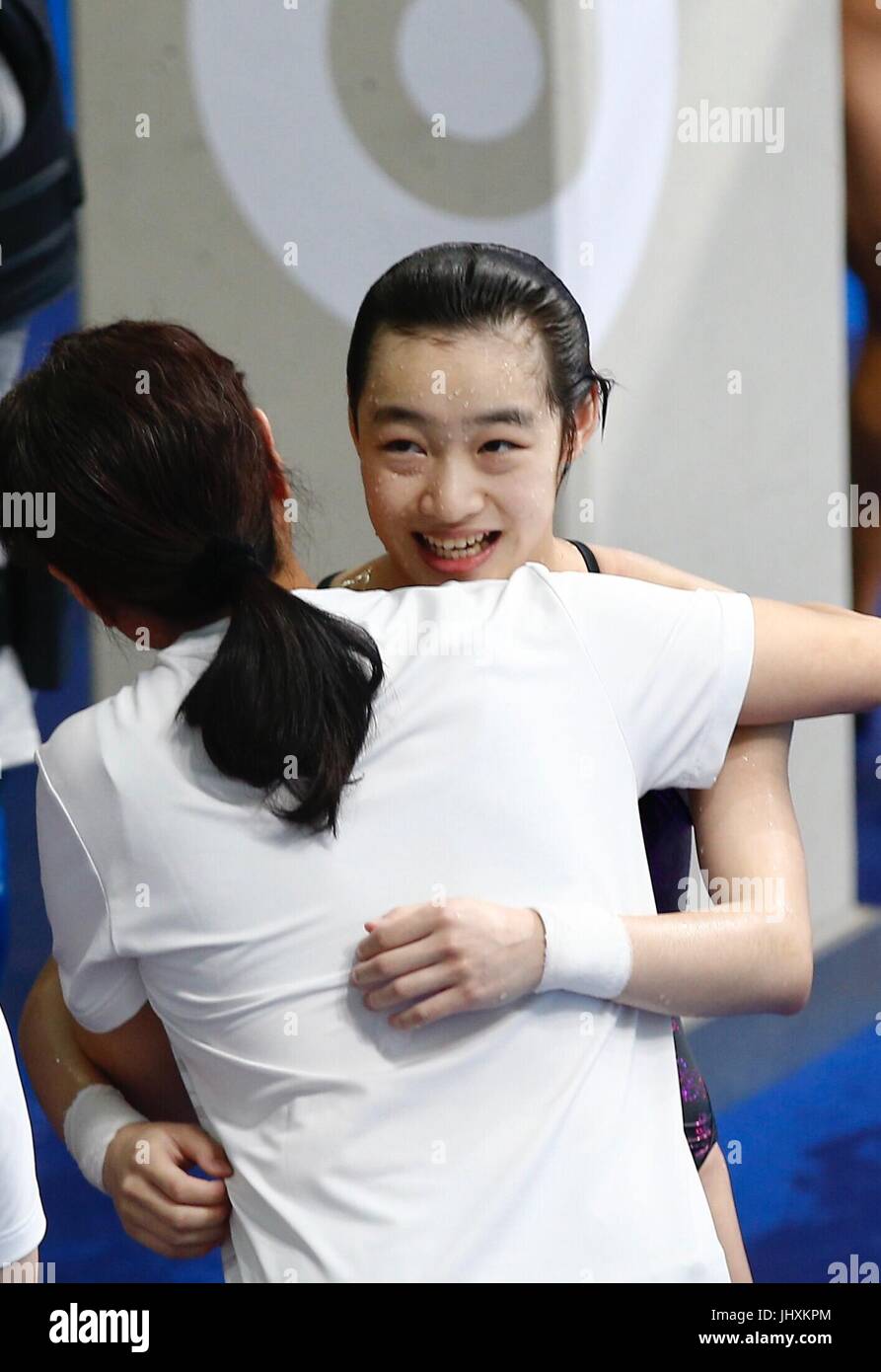 Budapest. 17th July, 2017. China's Chang Yani (R) celebrates with her ...