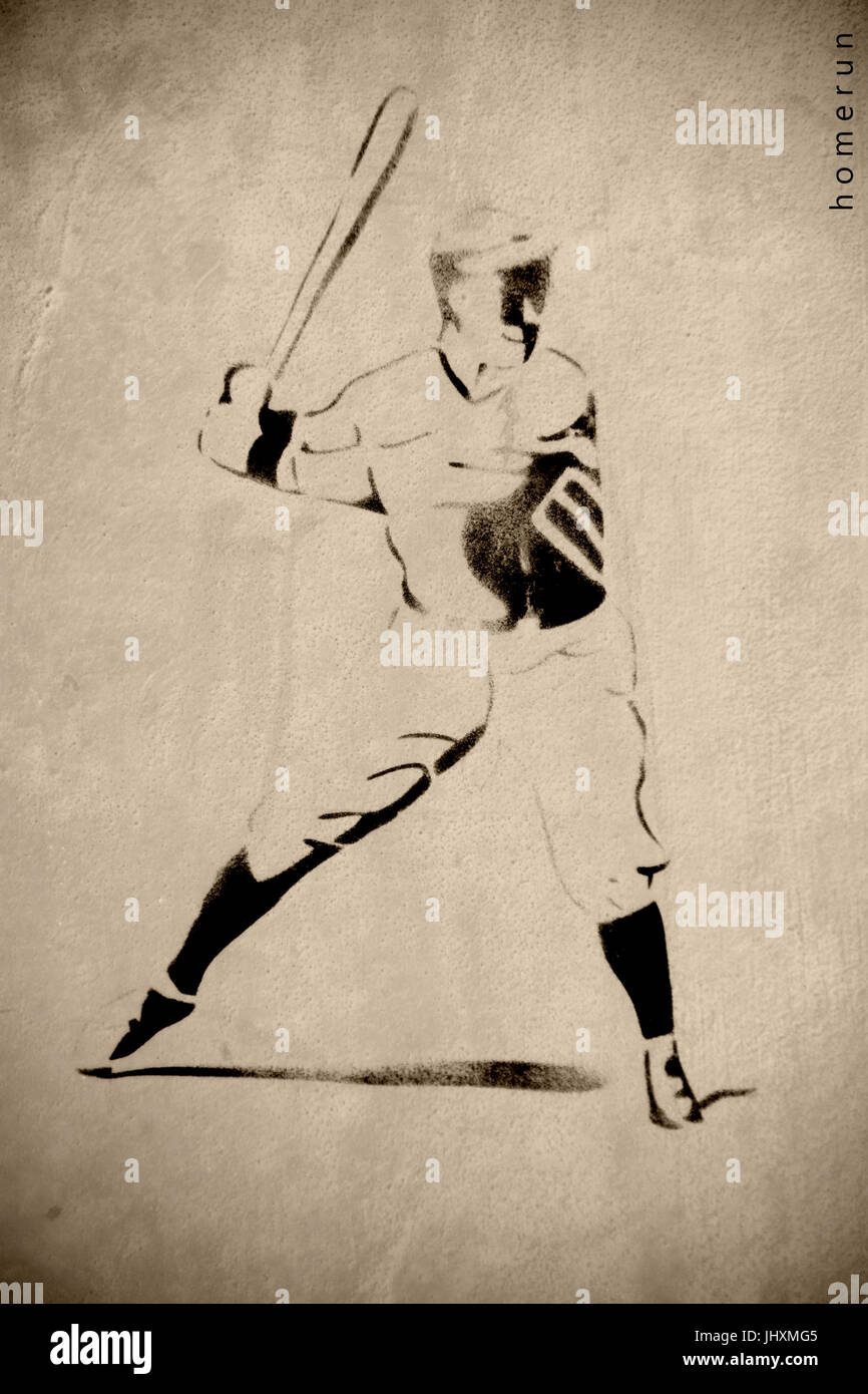The illustration and outline of a baseball player while beating the ...