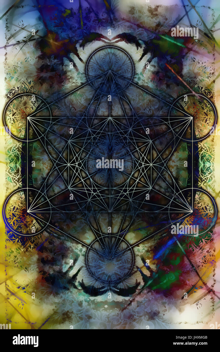 Merkaba on abstract color background. Sacred geometry Stock Photo - Alamy
