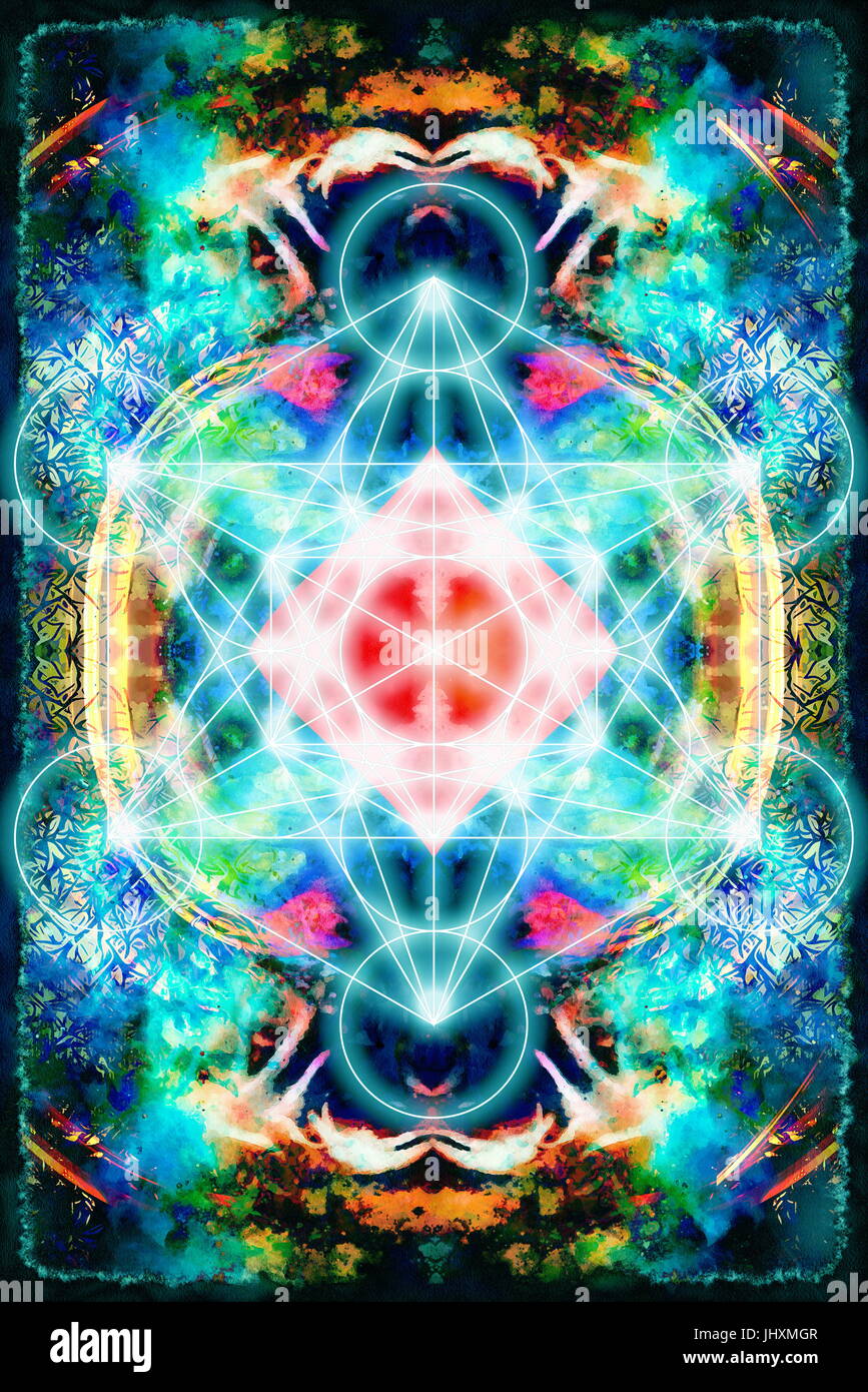 Merkaba on abstract color background. Sacred geometry Stock Photo - Alamy