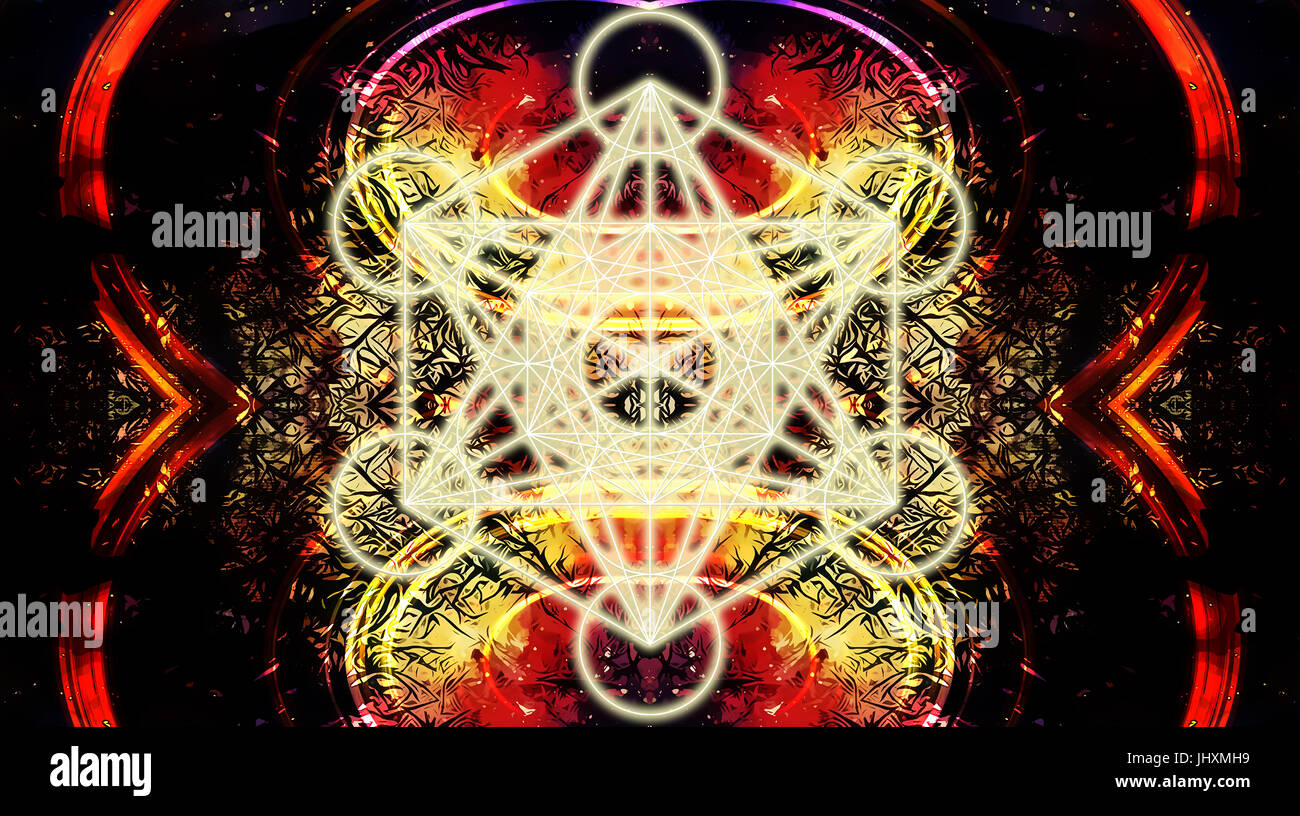 Light merkaba on abstract color background. Sacred geometry Stock Photo ...