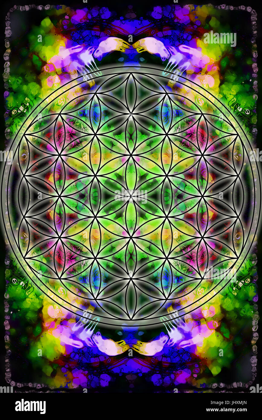 Flower of life on abstract color background Stock Photo - Alamy