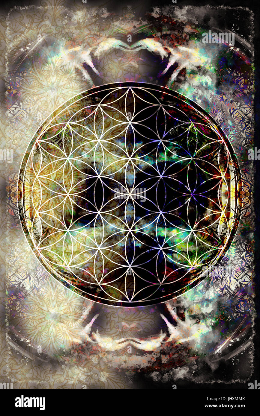 Merkaba on abstract color background. Sacred geometry Stock Photo - Alamy