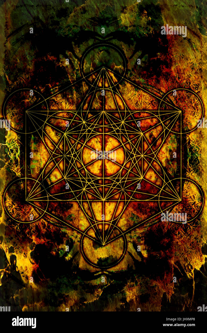 Light merkaba on abstract background. Sacred geometry. Fire effect ...