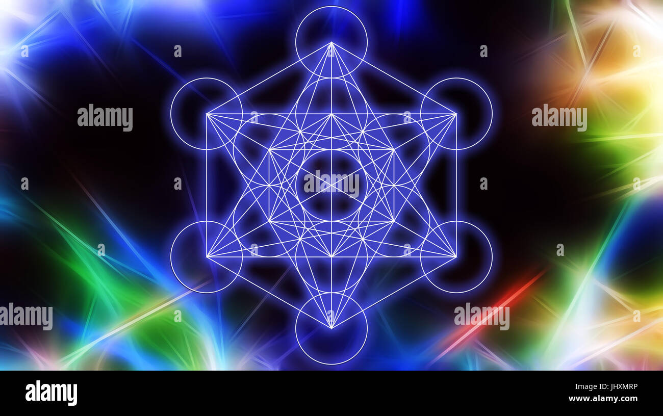 Light merkaba on abstract color background and fractal structure ...