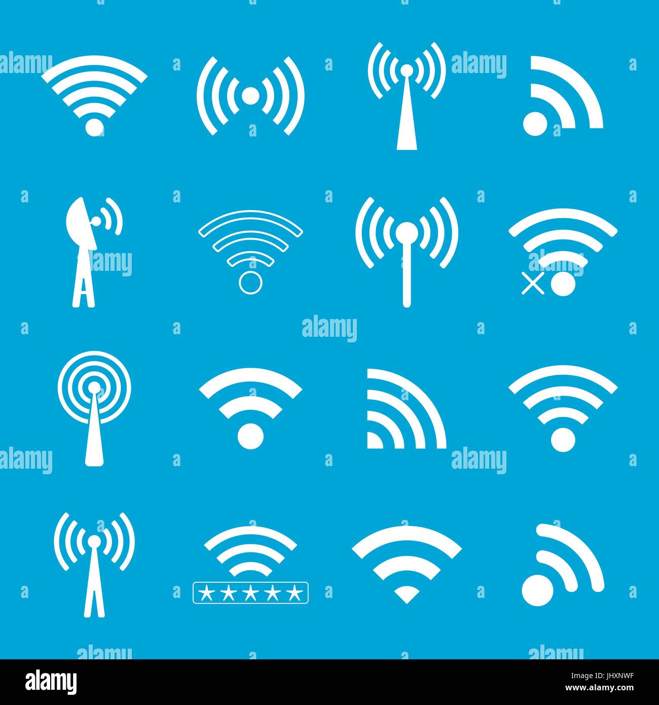 set of white wifi icons on blue background Stock Vector Image & Art - Alamy