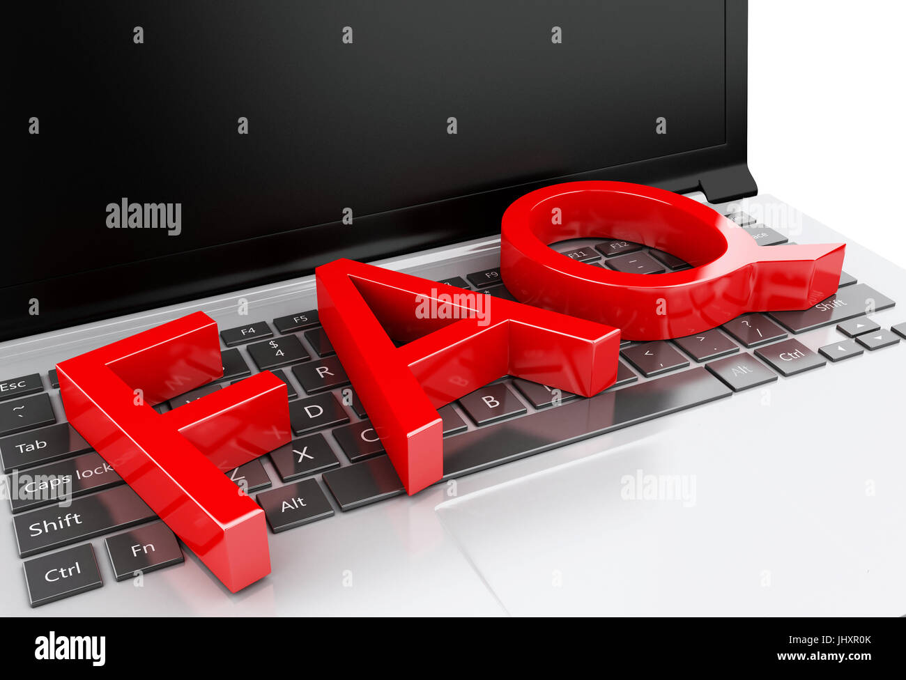 3d illustration. Close up view of FAQ on keyboard. Frequently Asked ...