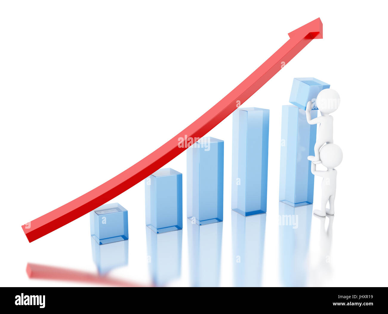 3d illustration. White business people building a success bar chart ...