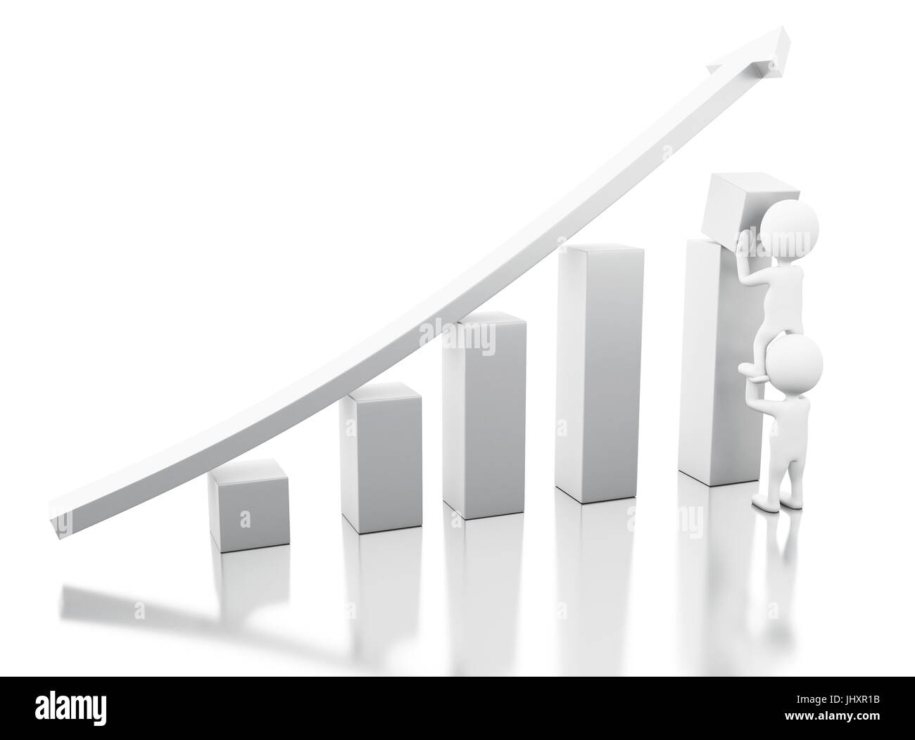 3d illustration. White business people building a success bar chart ...