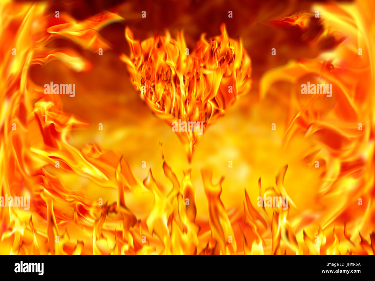 Conceptual image of burning heart shape and fire flames Stock Photo - Alamy