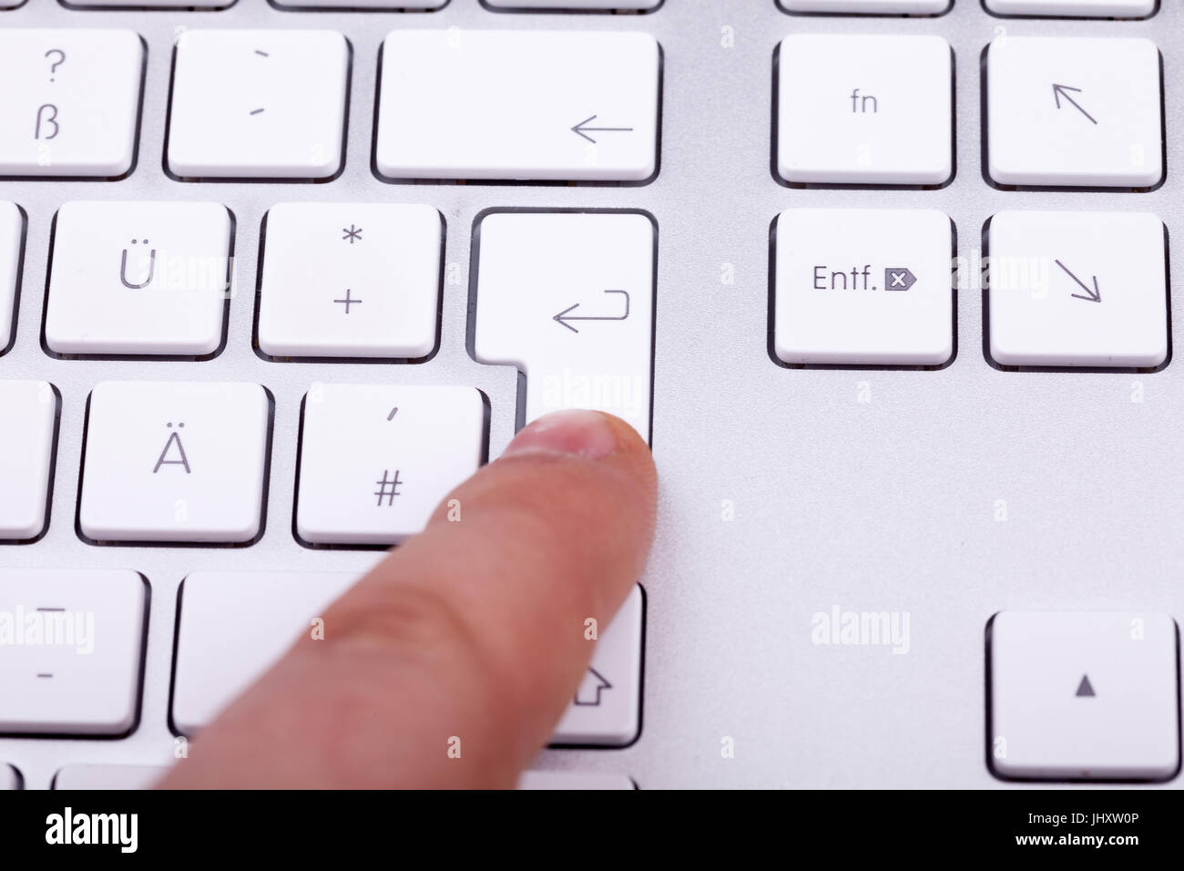 Finger pressing on keyboard Stock Photo - Alamy