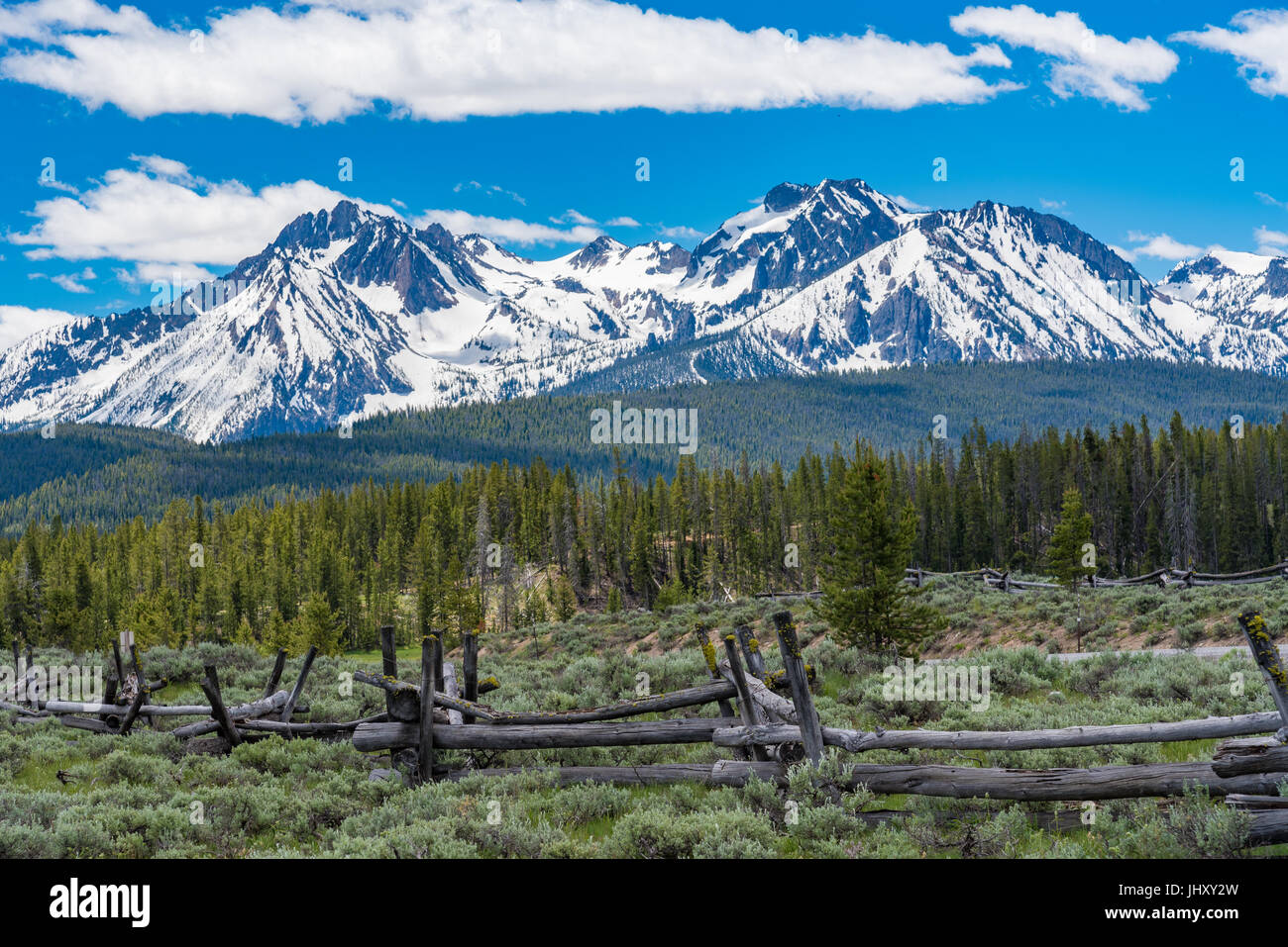 A snow-capped mountain along the Sawtooth Scenic Byway in Idaho Stock ...