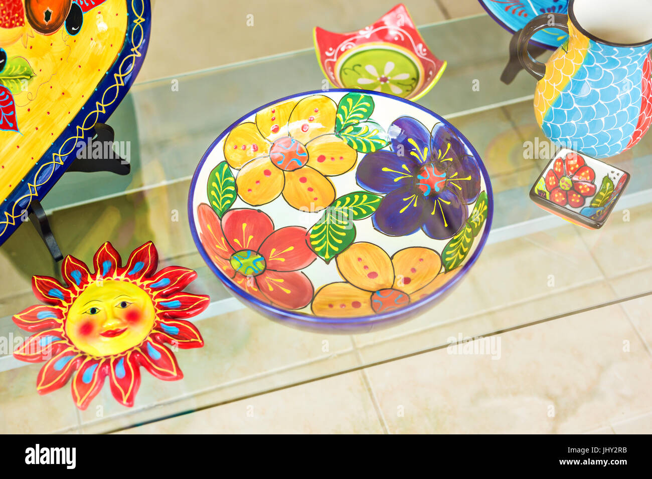 Colorful plates in Pottery shop Stock Photo - Alamy