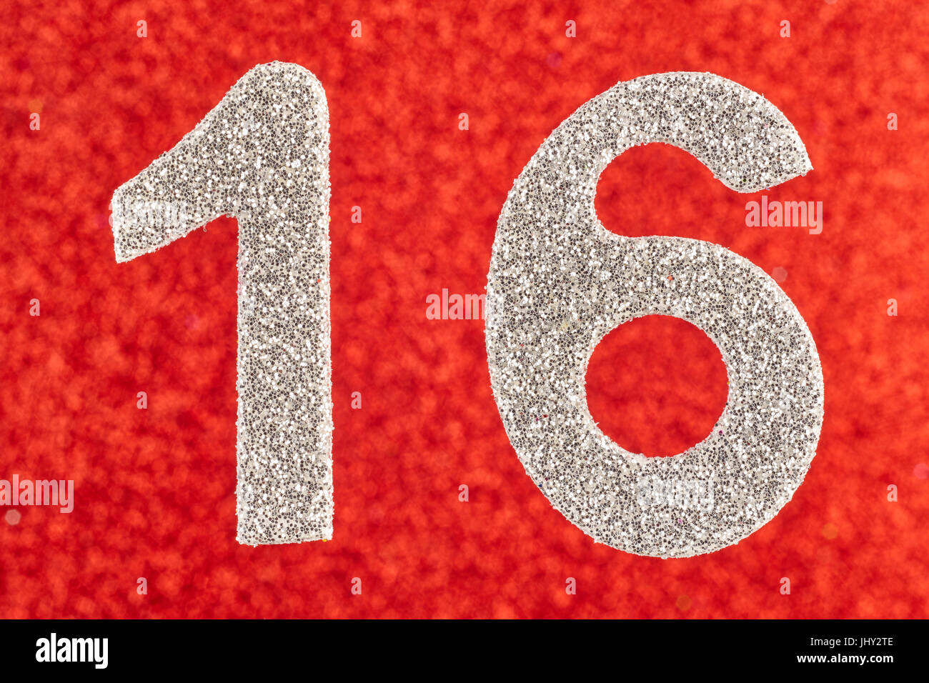Number sixteen white color over a red background. Anniversary ...