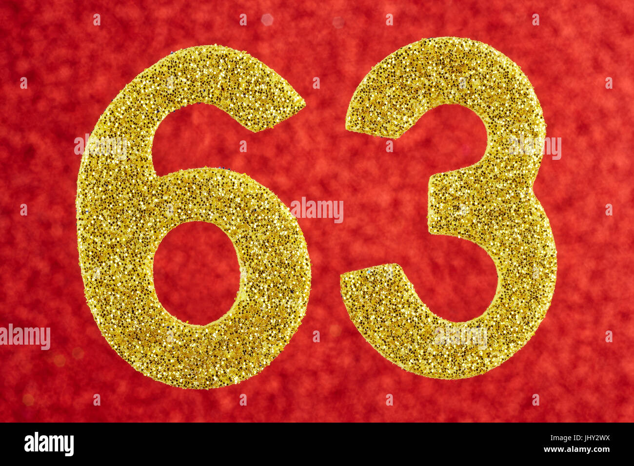 Number sixty-three yellow color over a red background. Anniversary ...