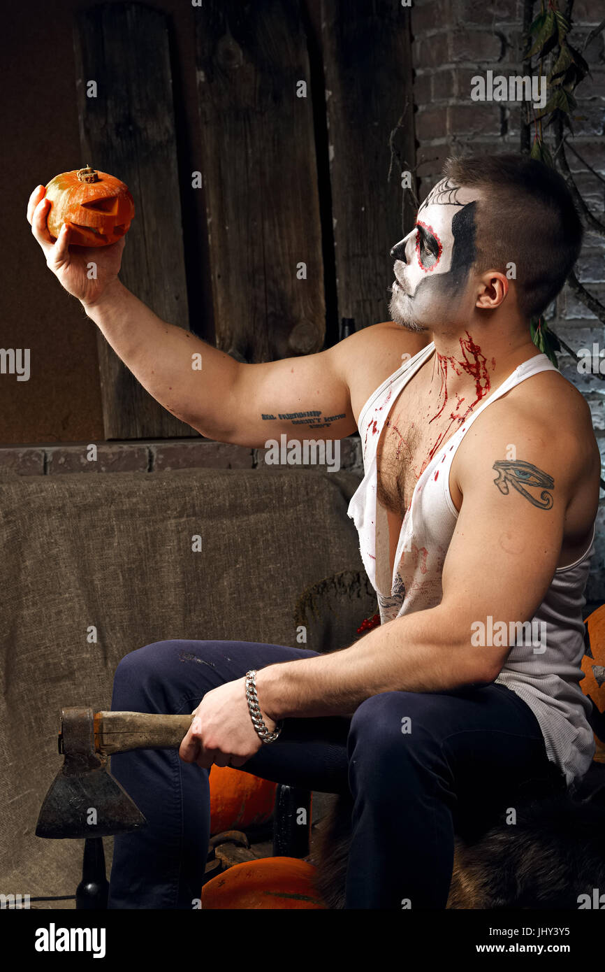 Male sugar skull makeup. Face painting art Stock Photo - Alamy