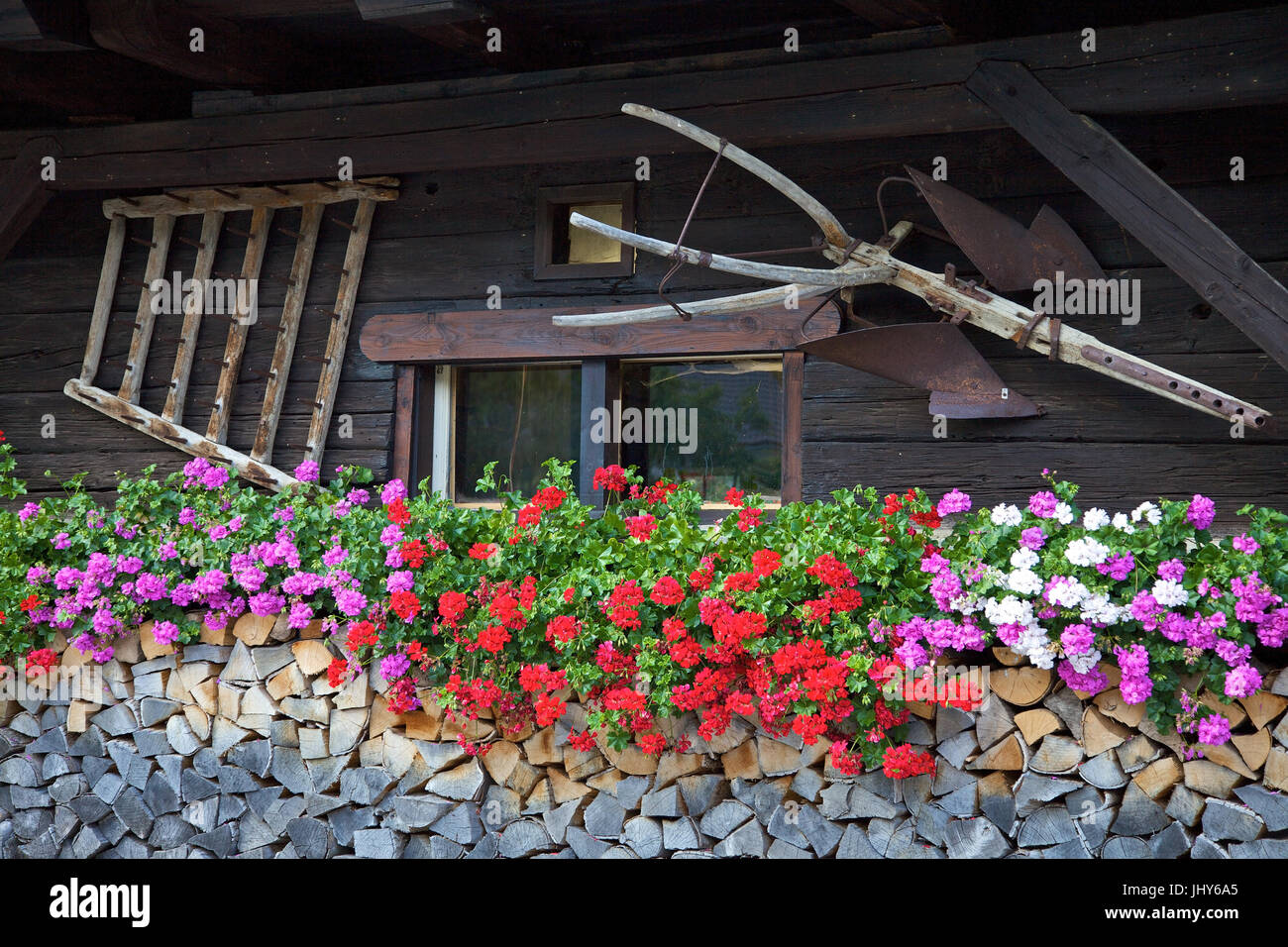 Facade of a farmhouse, Austria, Lower Austria, fruit juice quarter ...