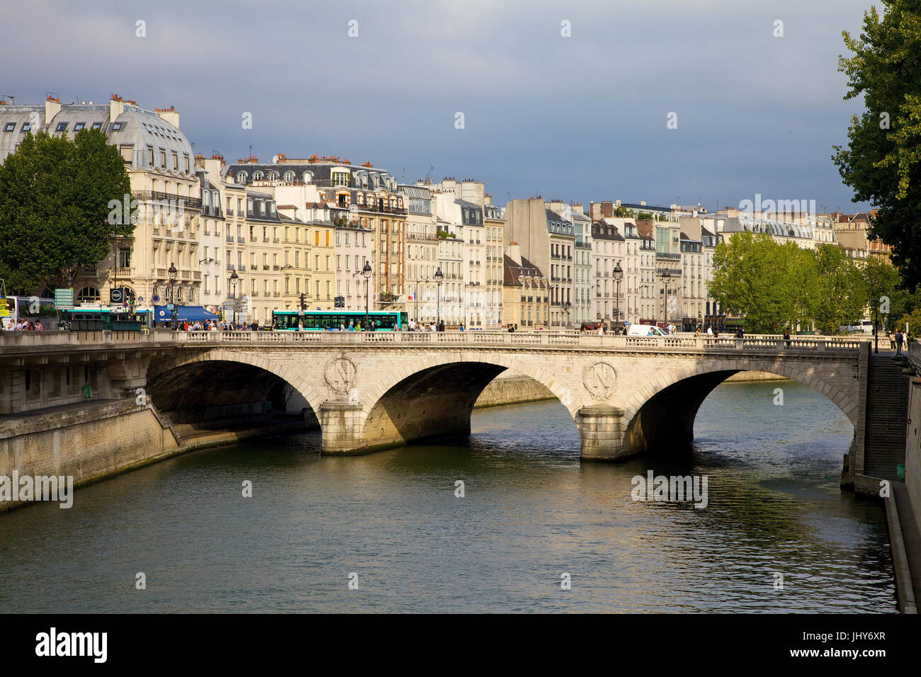 House line and bridge in his, Paris, France - Row of houses and bridge ...