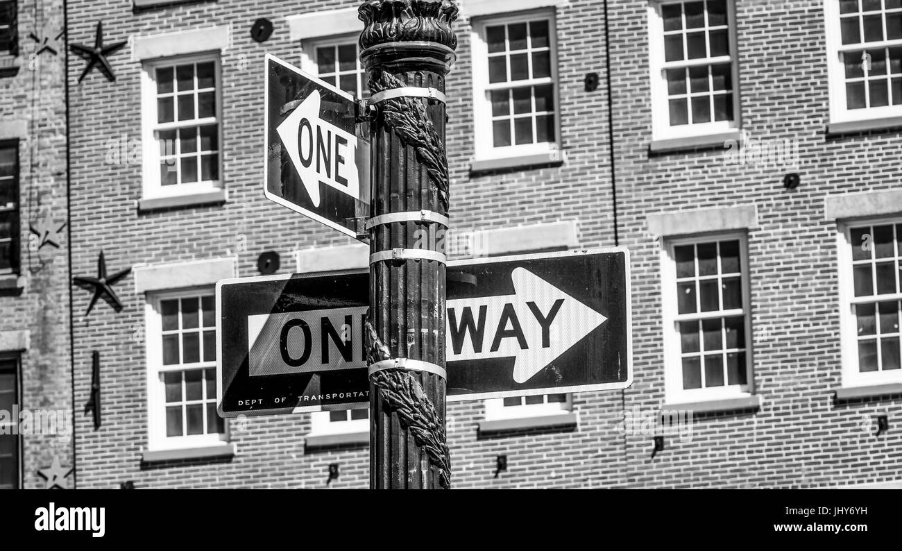 One Way signs in New York - MANHATTAN / NEW YORK - APRIL 2, 2017 Stock ...