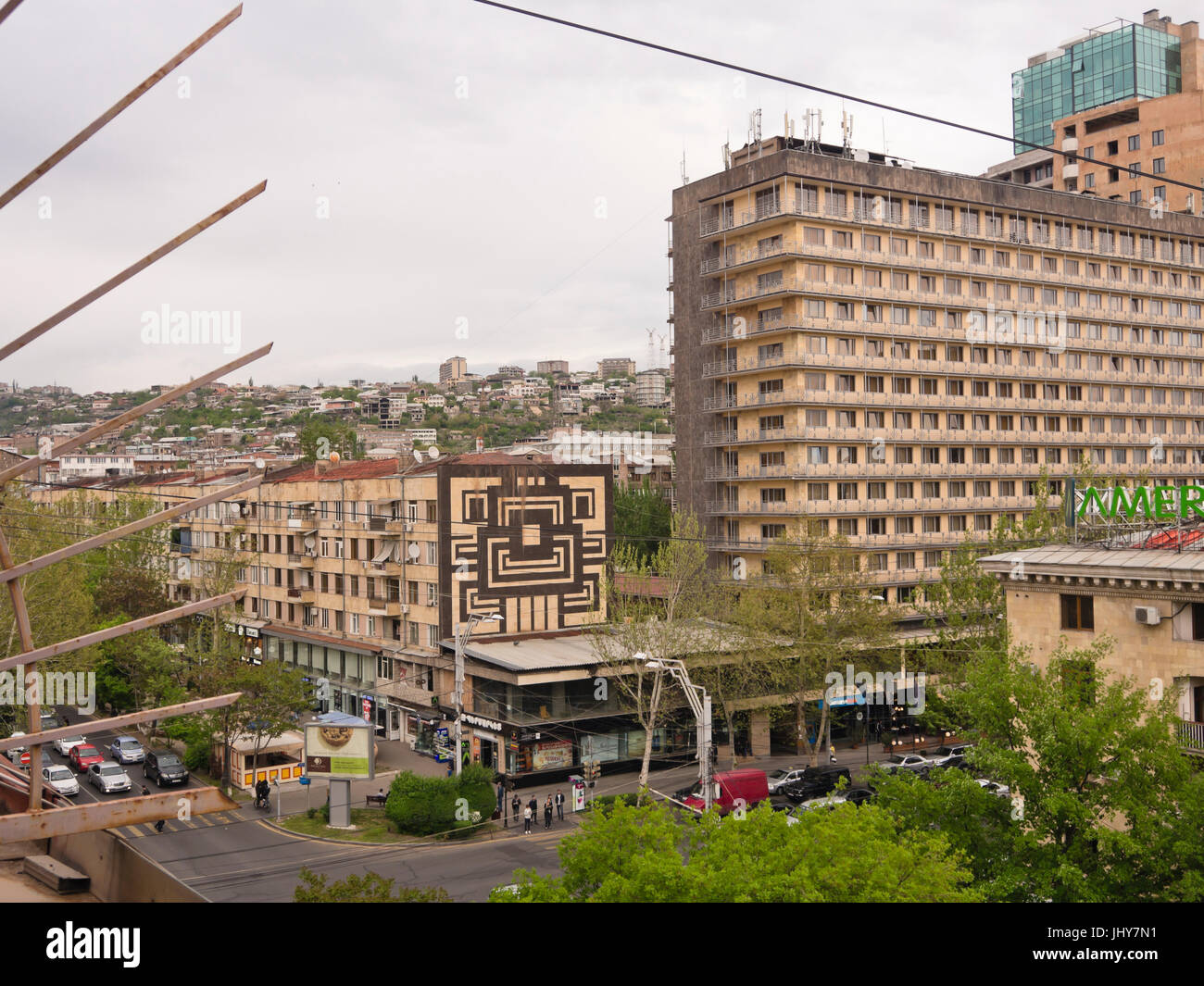 Yerevan, the capital of Armenia. Looking out from a balcony on ...