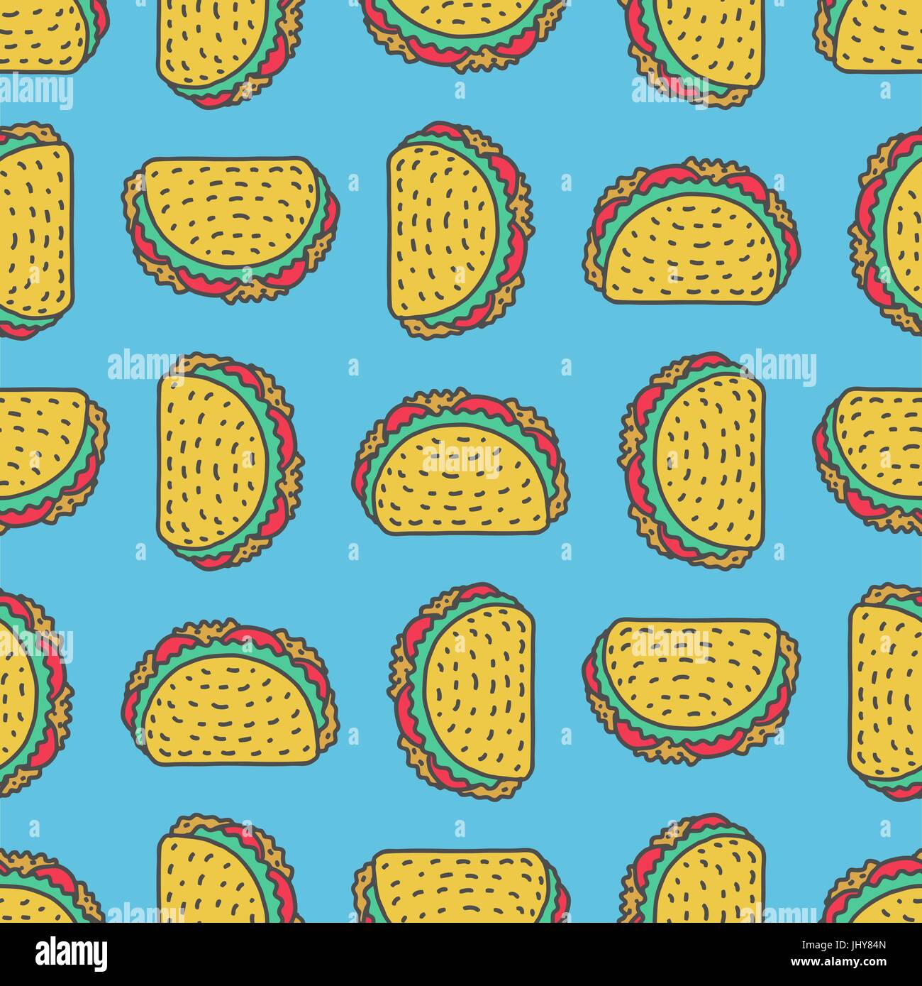 Taco drawing background. Mexican fast food pattern. Food from mexico ...