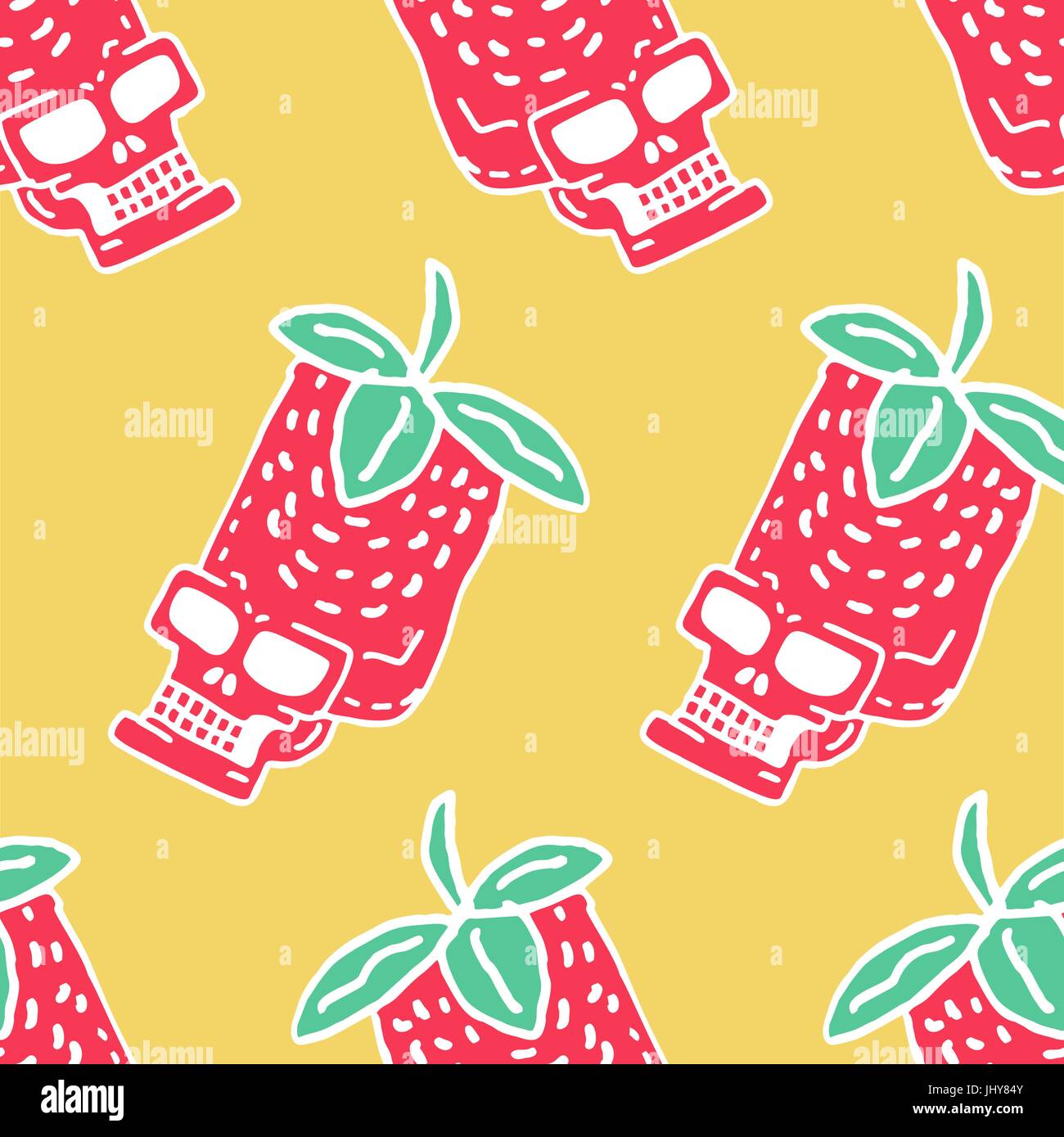 Skull strawberry pattern. Head of skeleton red berry texture Stock ...