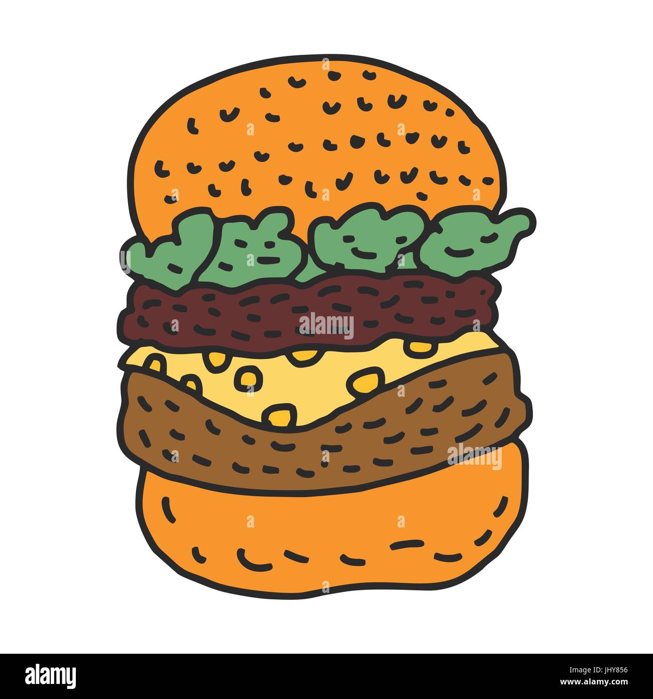 Hamburger drawing isolated. Big burger cartoon style Stock Vector Image ...