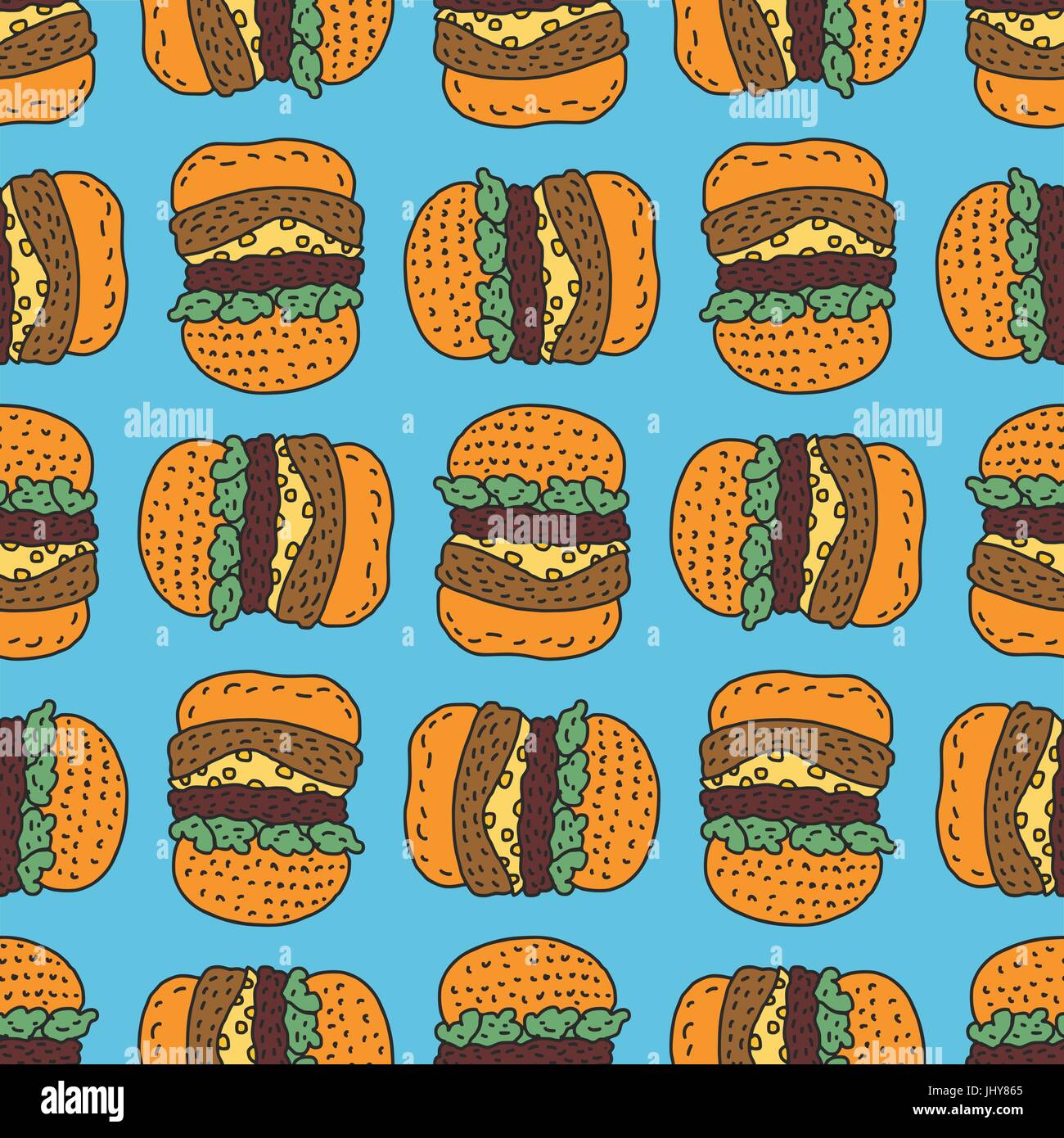 Hamburger drawing pattern. Big burger cartoon style background. Fast ...