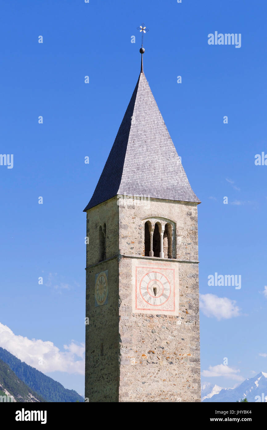 Church of Alt-Graun in the crisp lake, Vinschgau, South Tirol, Italy ...