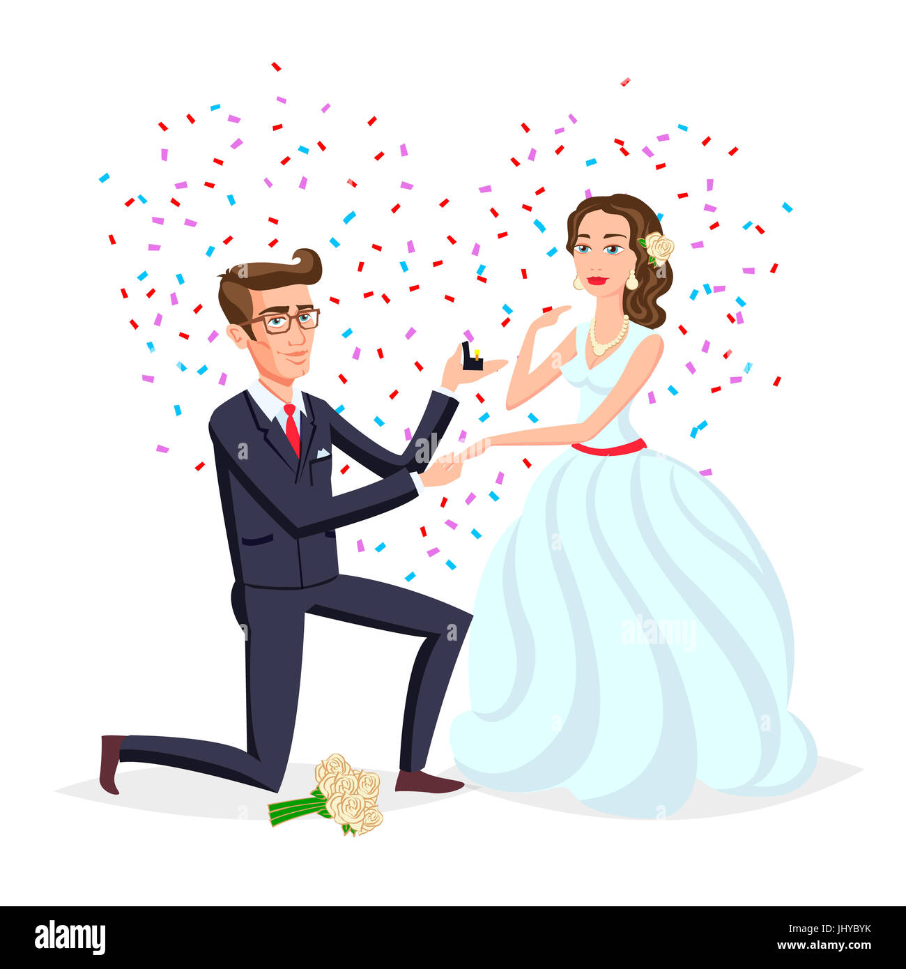Wedding and marriage couple design. Proposal marriage, vector ...