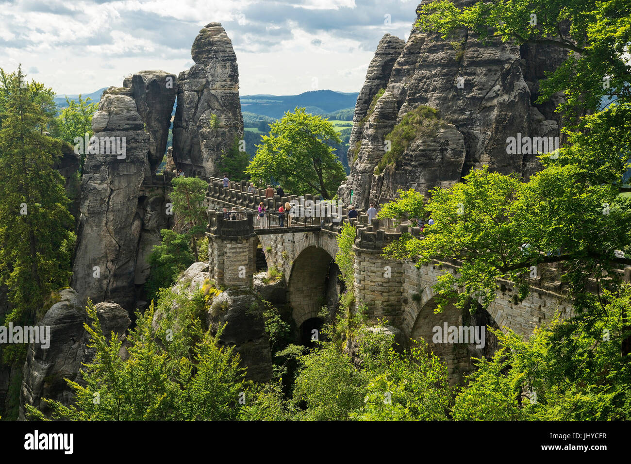 Bastion bridge, Elbsandsteingebirge, Saxon Switzerland, Saxony, Germany ...