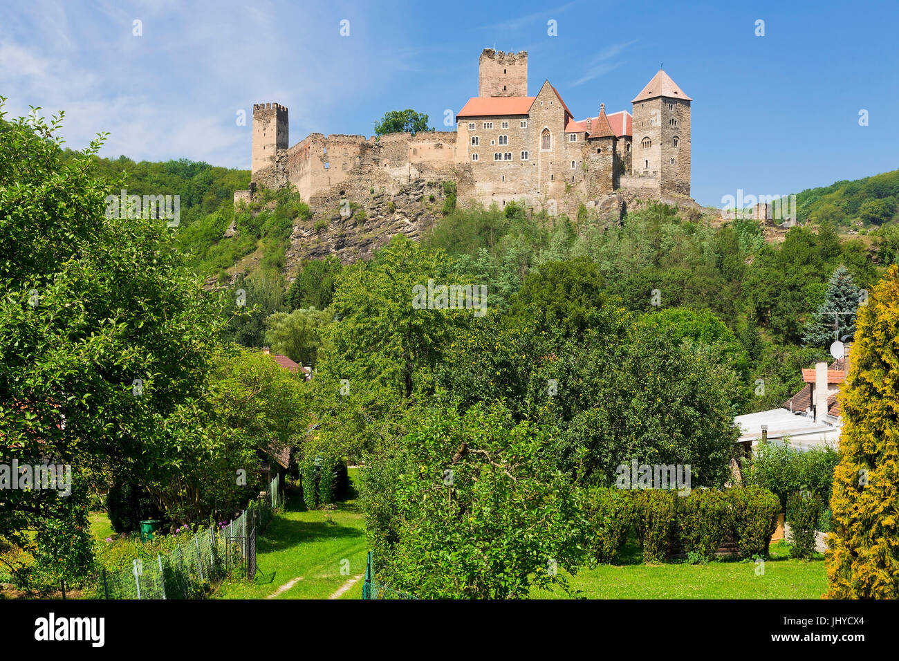 Castle Hardegg in the national park Thayatal, Hardegg, forest quarter ...